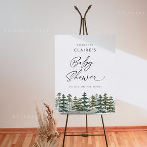 Pine Trees Baby Shower Welcome Sign Template, Winter Baby Shower ...