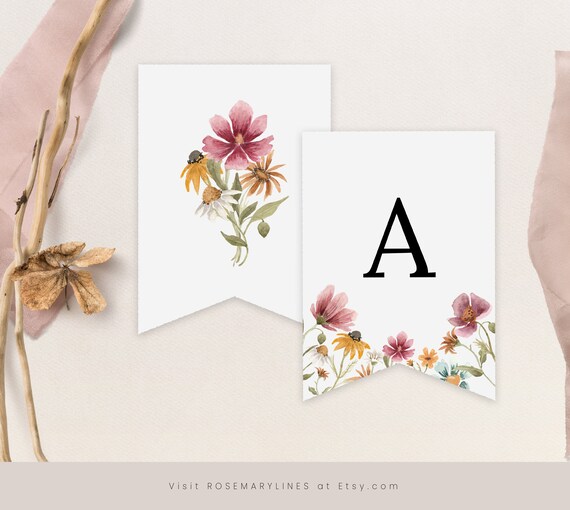 DOWNLOAD Wildflower Birthday,Editable bunting Wildflower Banner ...