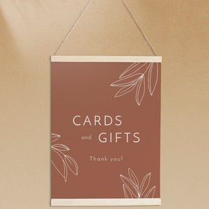 Terracotta Cards and Gifts Sign Template, Minimal Leaves Boho Rust ...