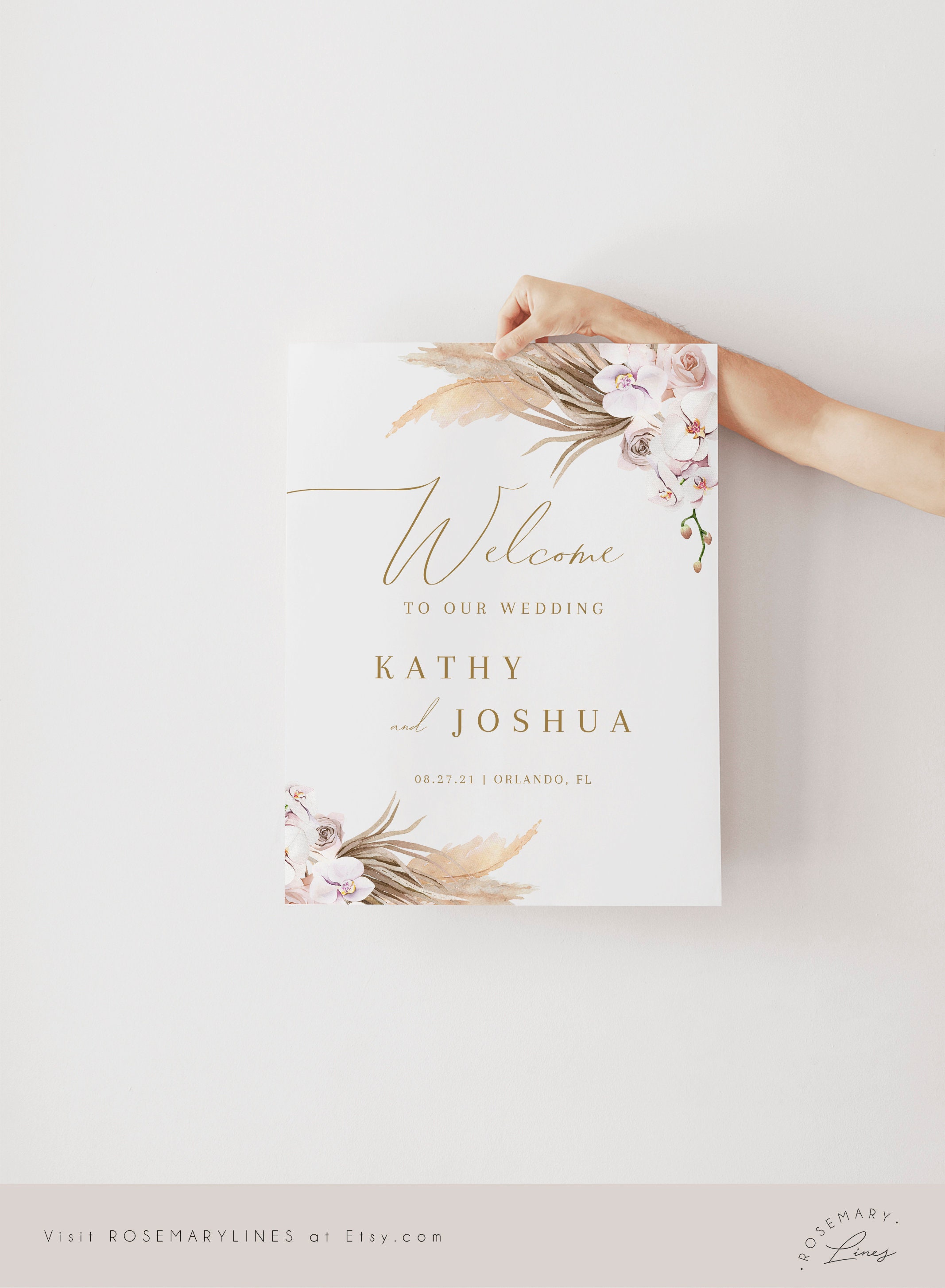 Pampas grass welcome sign wedding dried palm wedding welcome | Etsy