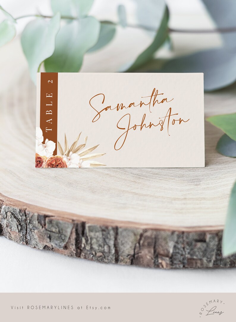 Burnt Orange Place Cards Pampas Grass Place Cards Template - Etsy