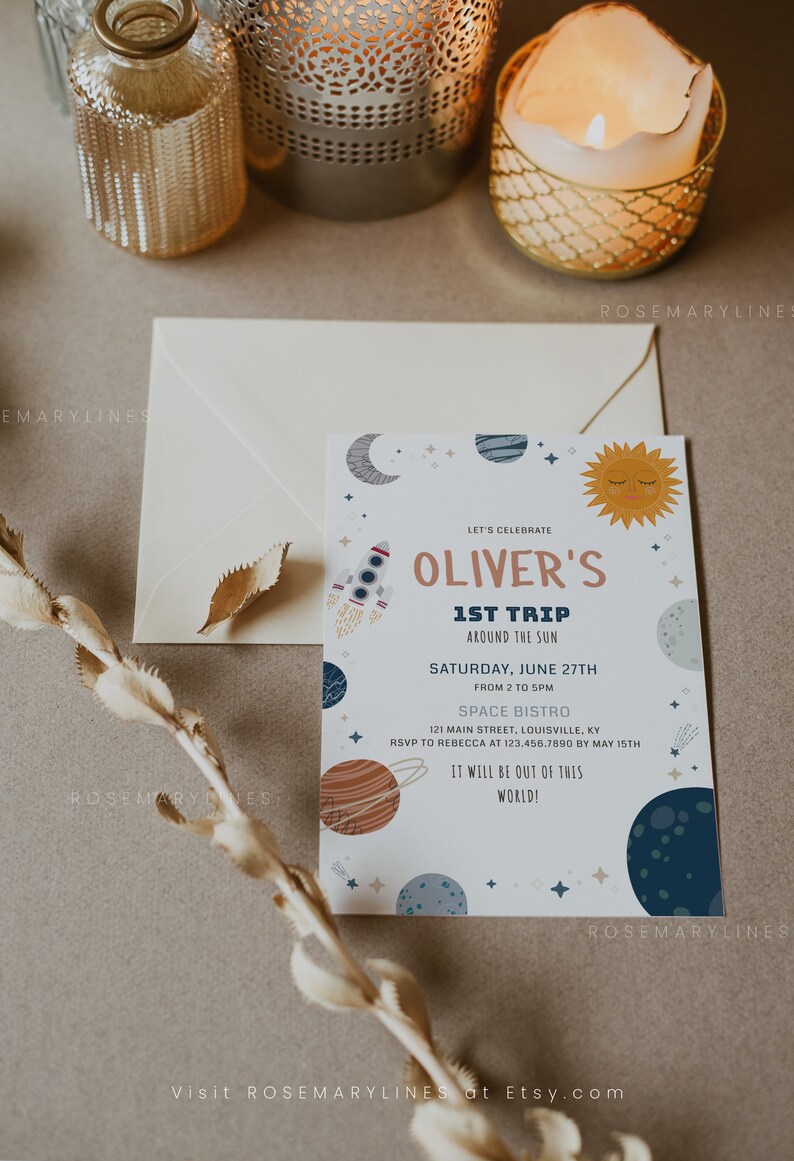 Outer Space Birthday Invitation Template Galaxy Solar System | Etsy