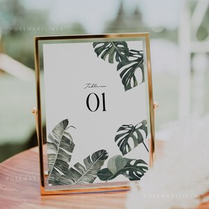 Tropical Table Number Template, Rustic Boho Palm Leaf Table Numbers ...