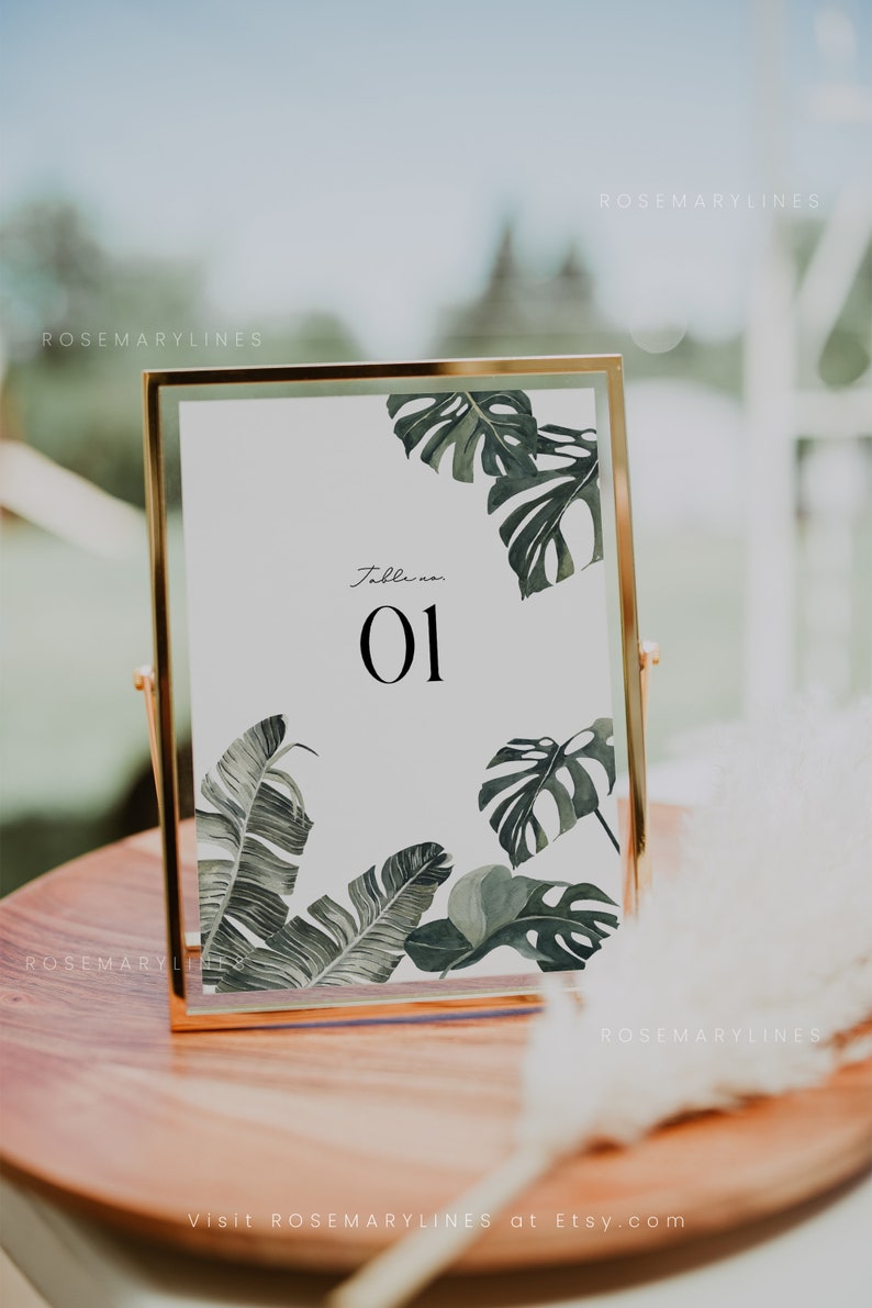 Tropical Table Number Template Rustic Boho Palm Leaf Table - Etsy