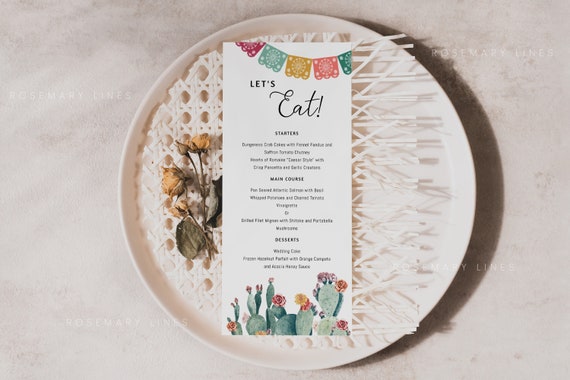Fiesta Menu Template Prickly Pear Cactus Wedding Menu Cards - Etsy