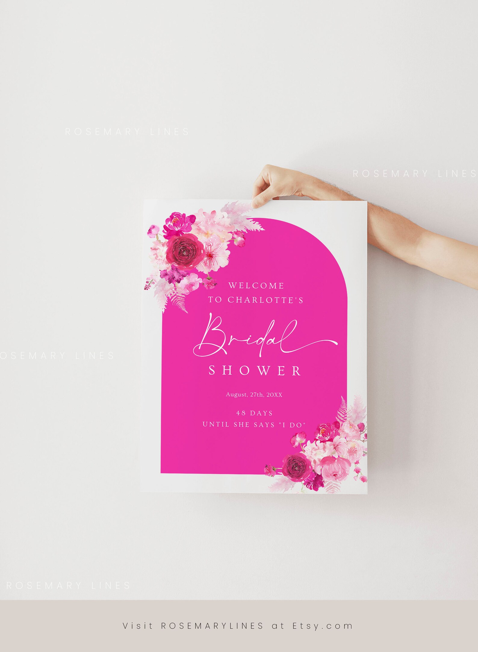 Hot Pink Bridal Shower Welcome Sign Template Blush Bubblegum - Etsy