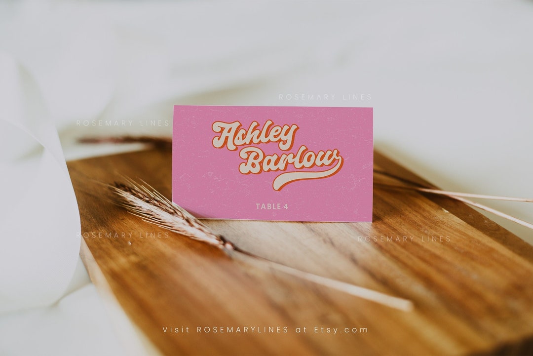Retro Groovy Place Cards, Hot Pink Wedding Name Cards, 70's Disco Party ...