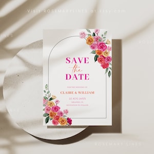 Pink Orange Save the Date Template, Hot Pink Wedding Save the Dates ...