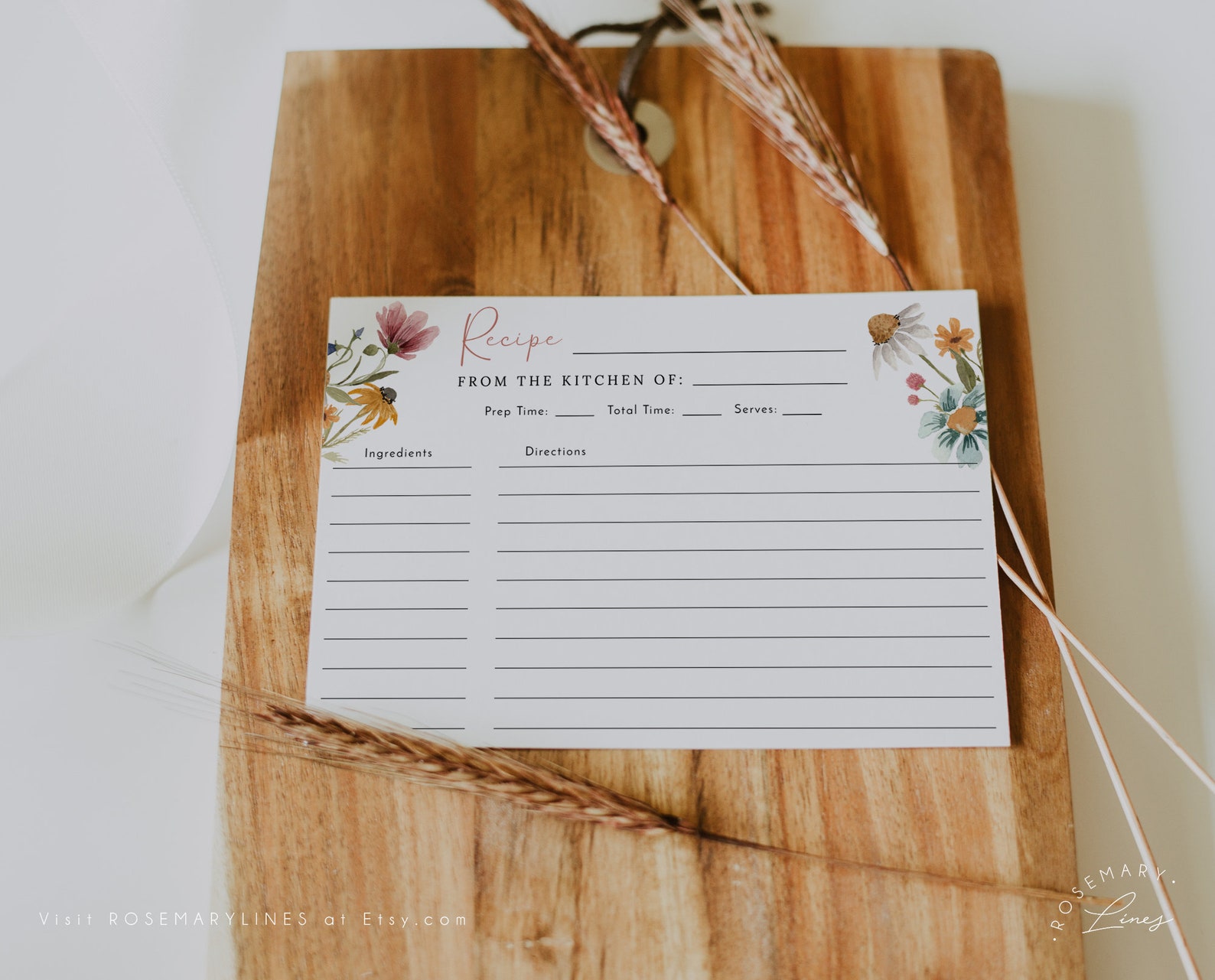 Wildflower Recipe Card Template Bright Floral Bridal Shower - Etsy