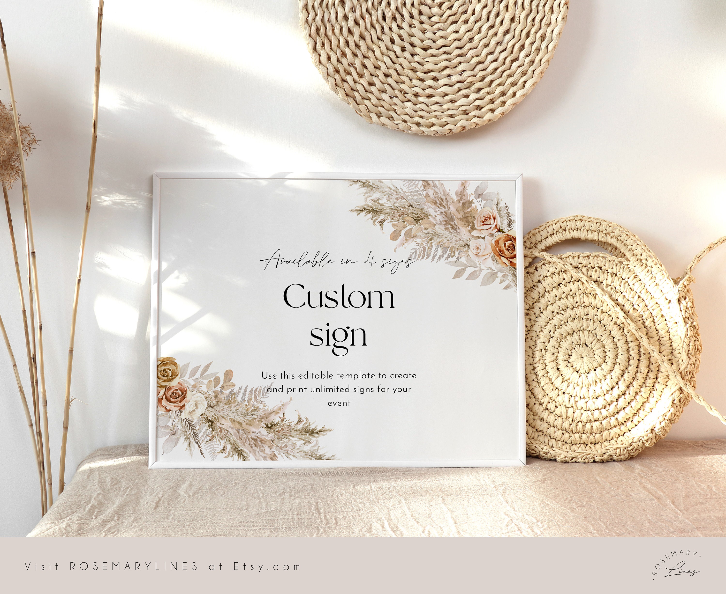 Pampas Grass Custom Wedding Signs Earthy Boho Custom Sign - Etsy