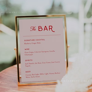Pink and Red Bar Menu Sign Template, Mid Century Modern Retro Wedding ...