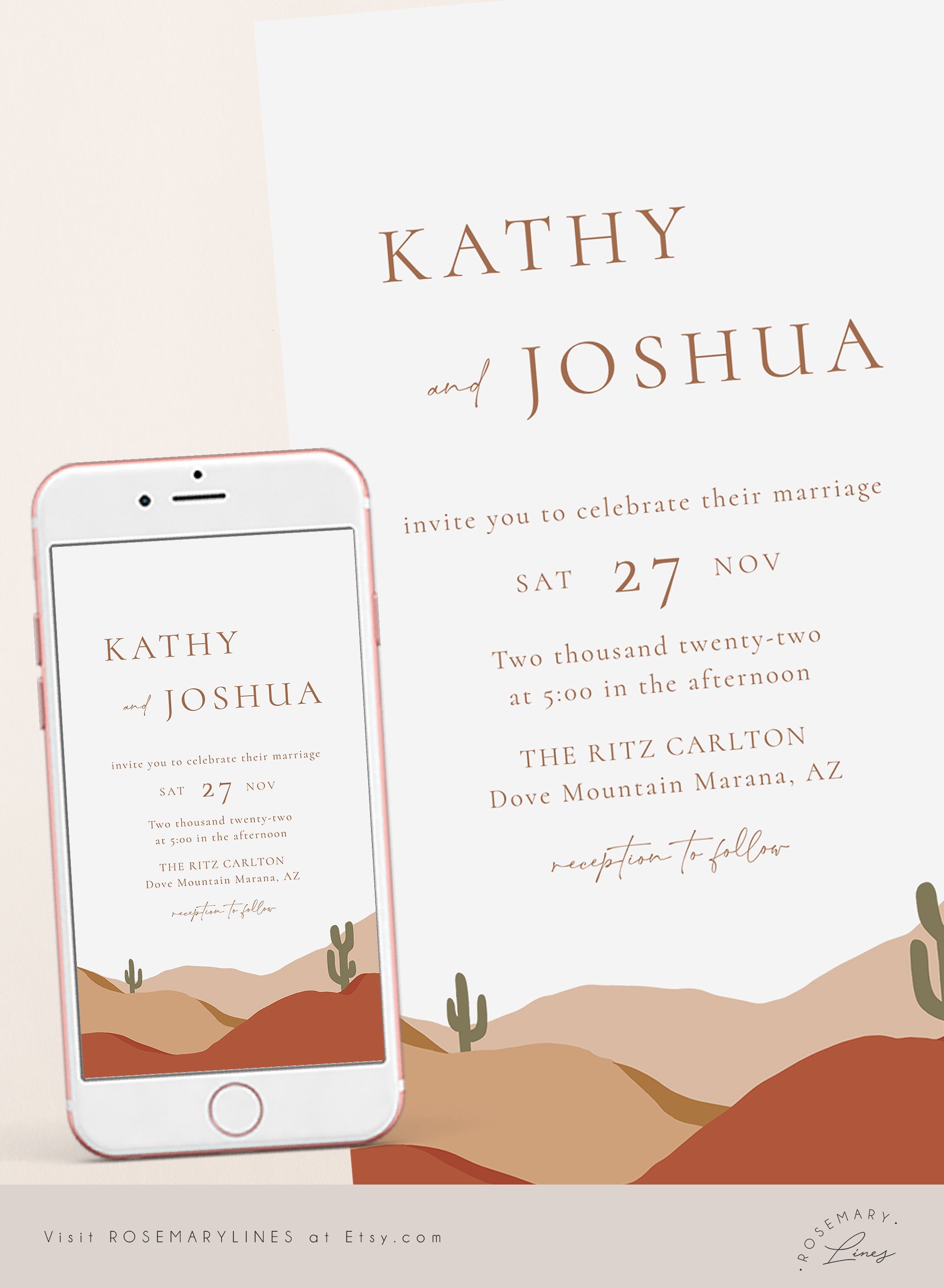 Modern Desert Wedding Invitation Digital Abstract Mountain | Etsy