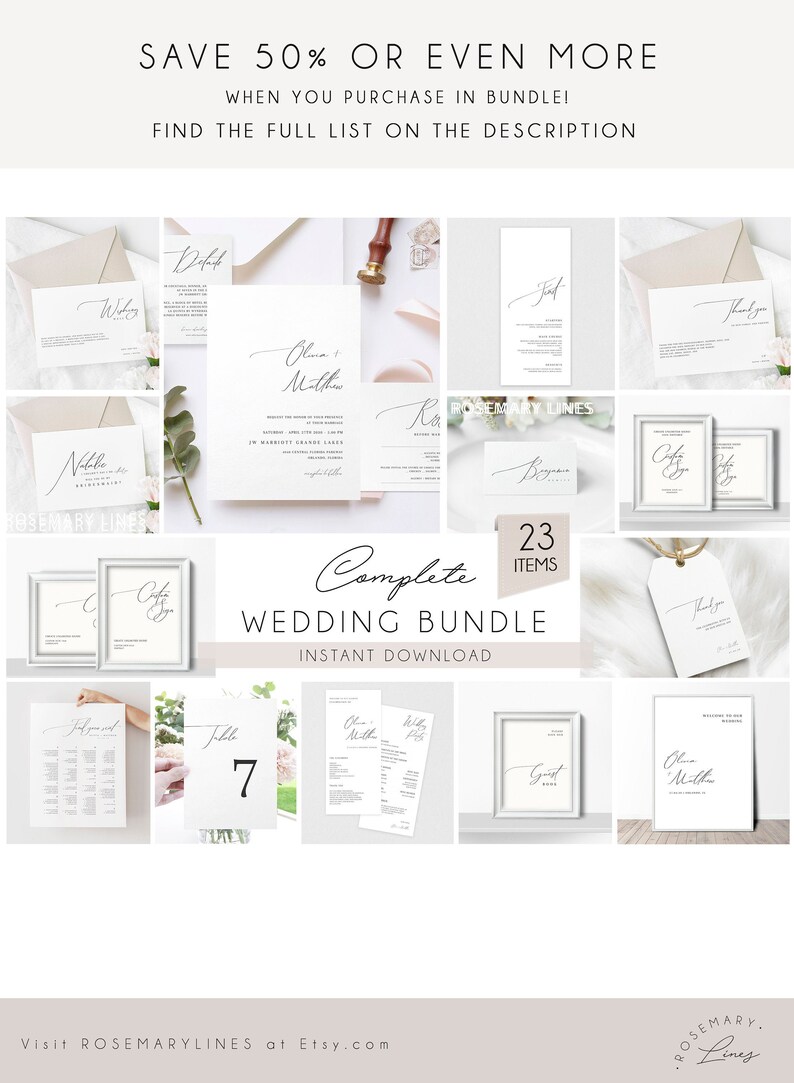 Modern calligraphy wedding bundle wedding invitation template | Etsy