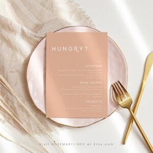 Peach Menu Cards, Coral Wedding Menu Template, Pastel Bridal Shower ...