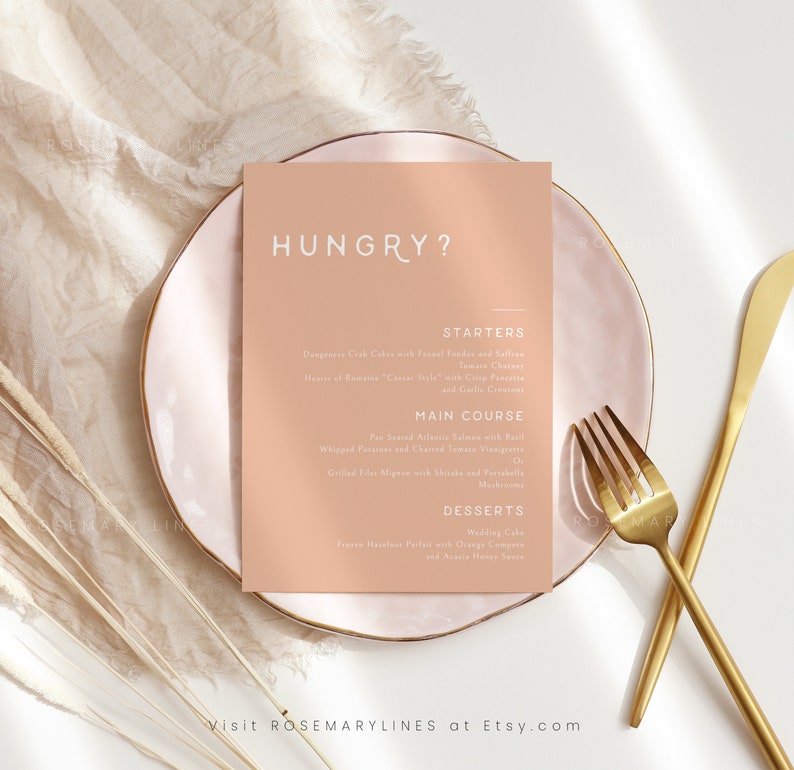 Peach Menu Cards Coral Wedding Menu Template Pastel Bridal - Etsy