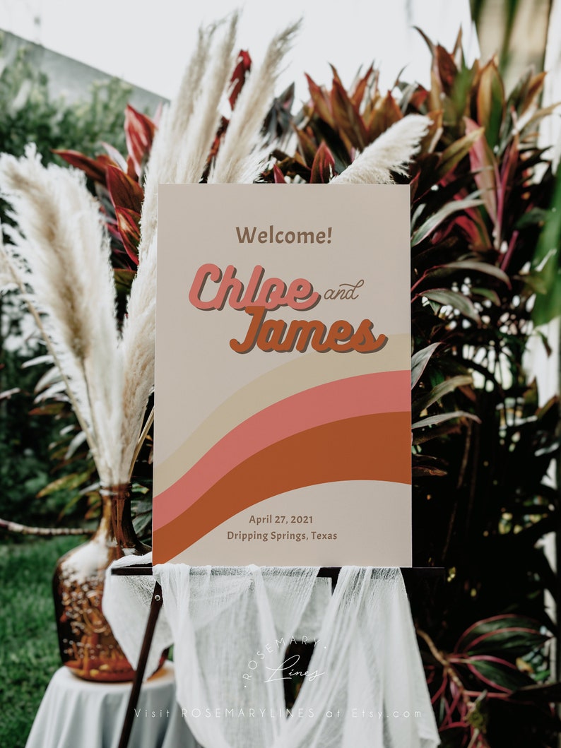 Groovy Retro Wedding Welcome Sign Template 70s Welcome Signs | Etsy