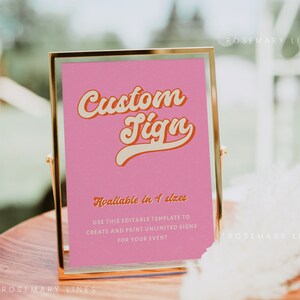 Retro Groovy Custom Signs, Hot Pink Orange Custom Sign Template, 70s ...