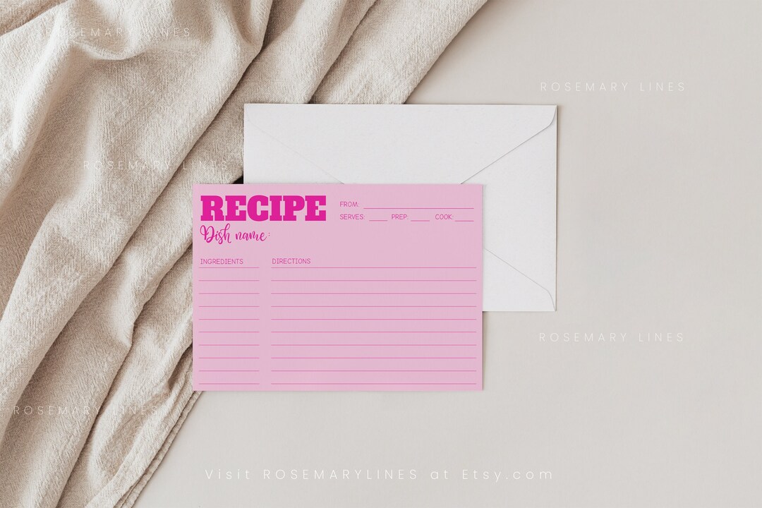 Hot Pink Recipe Card Template Pink Doll Recipe Cards Pink - Etsy