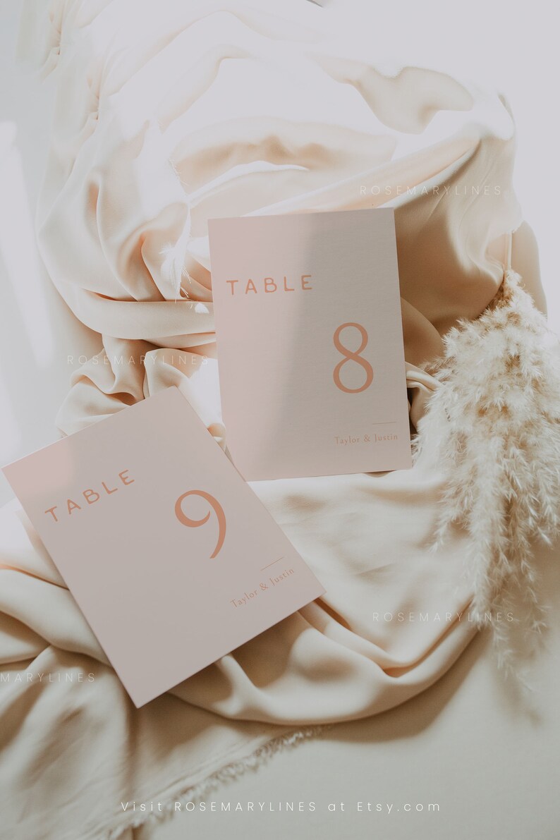 Peach Table Numbers, Coral Table Number Template, Pastel Table Number ...