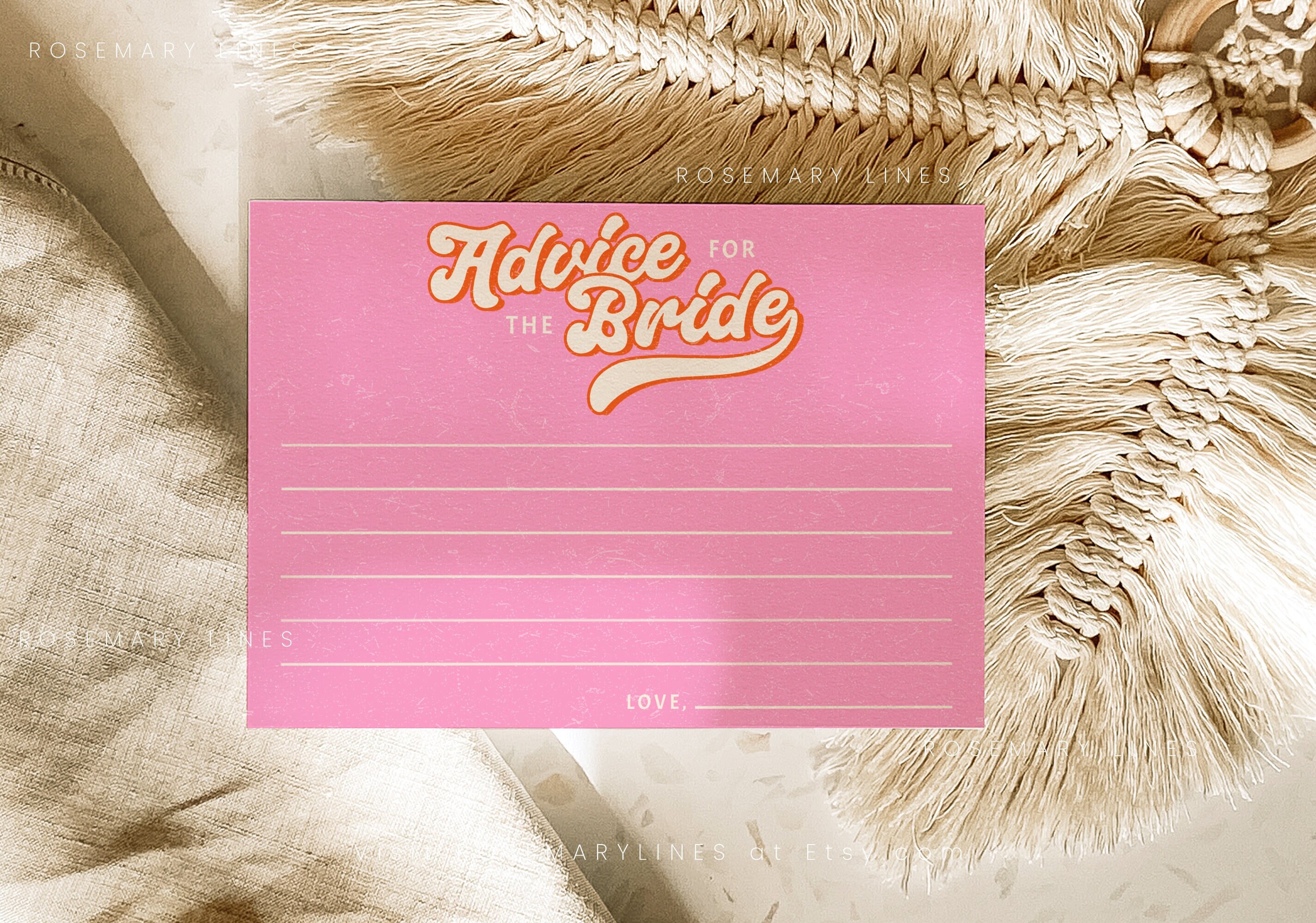 Retro Advice Card Template Hot Pink Orange Bridal Shower | Etsy
