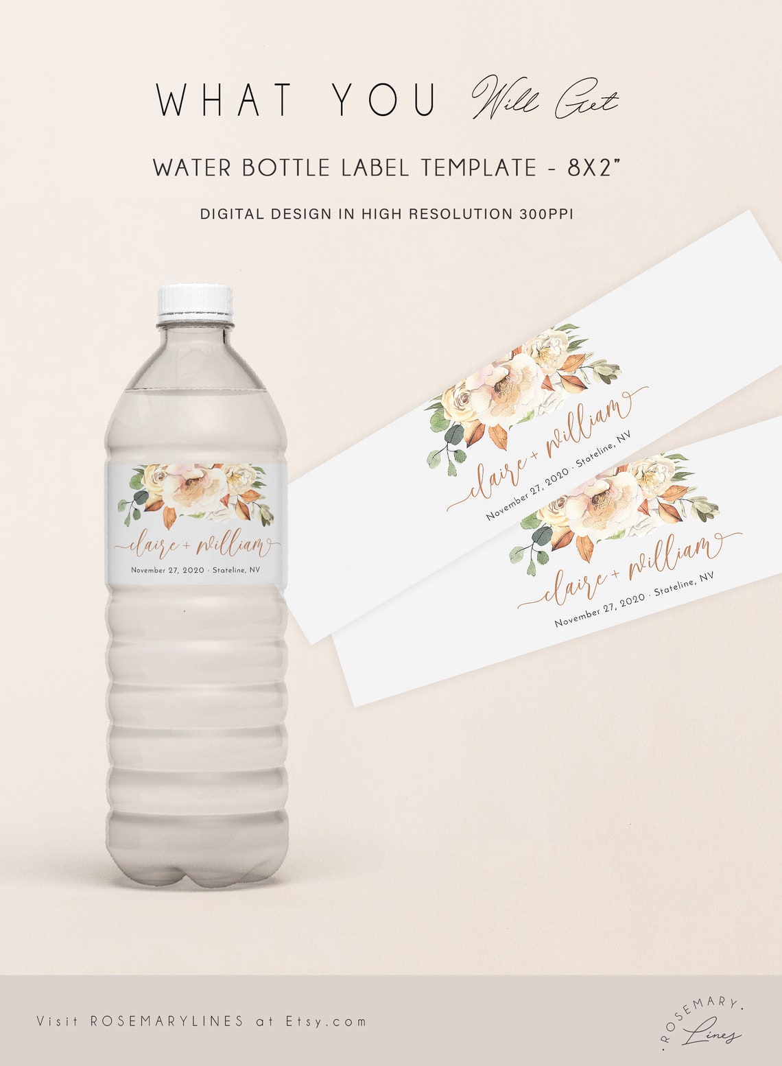 Fall Water Bottle Label Template, Pumpkin Water Bottle Wrapper, Autumn ...