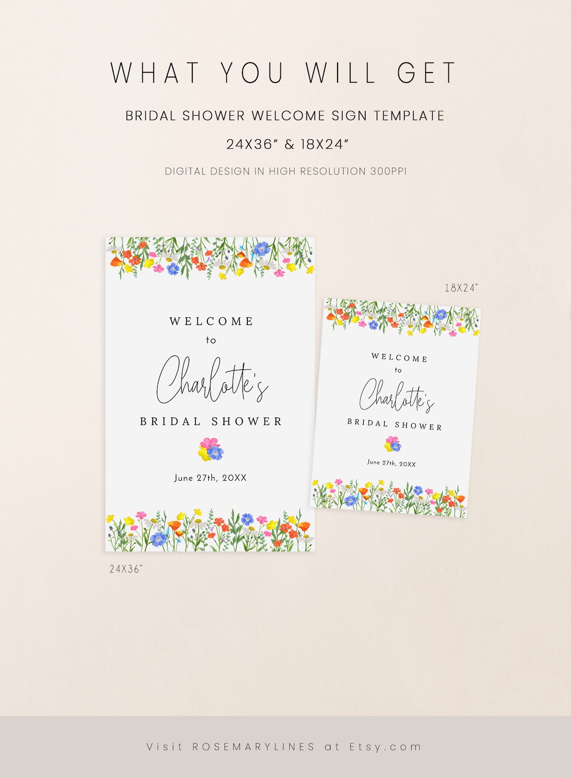 Wildflower Welcome Sign Template Colorful Wild Meadow Bridal - Etsy