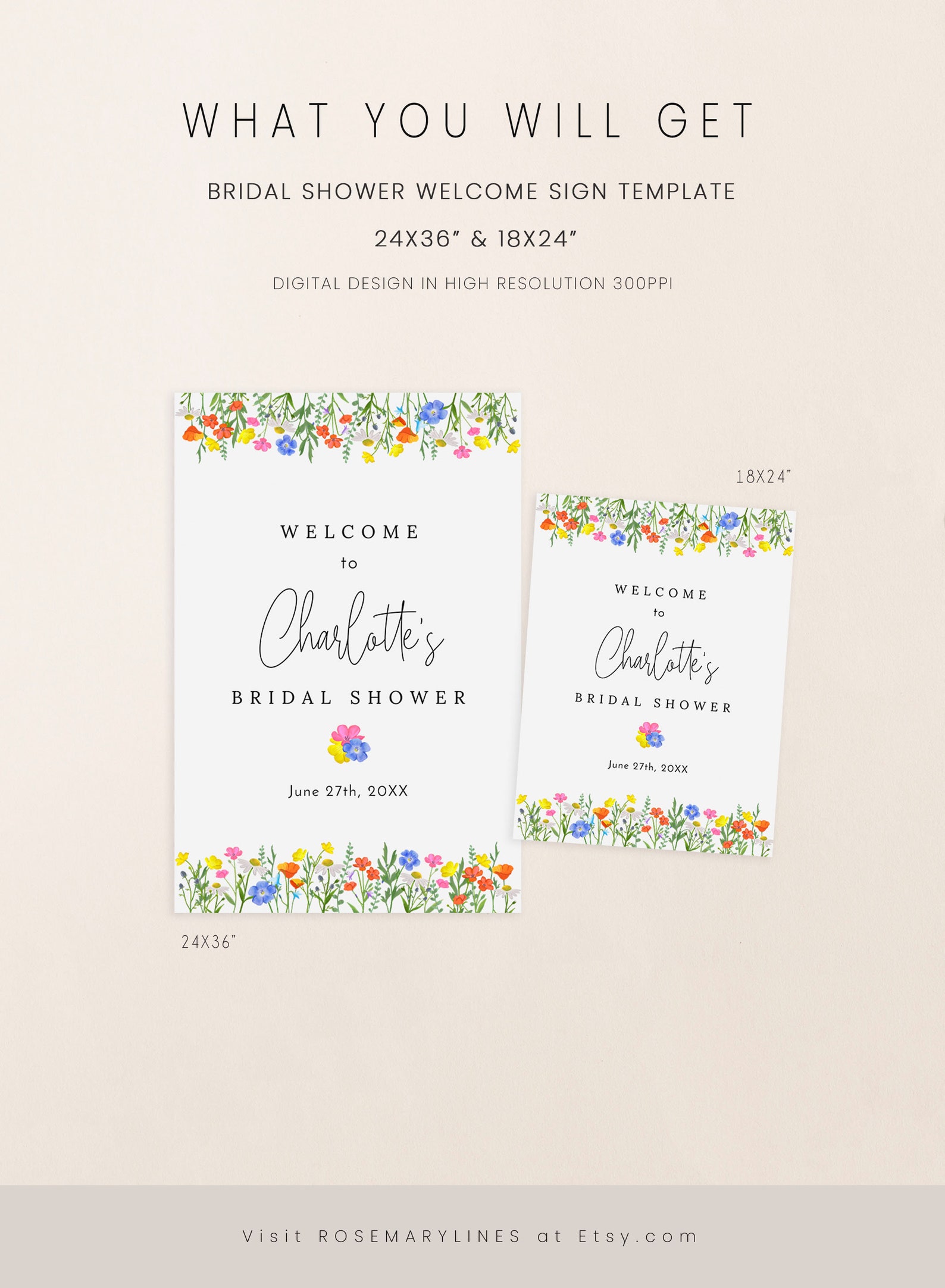 Wildflower Welcome Sign Template Colorful Wild Meadow Bridal - Etsy