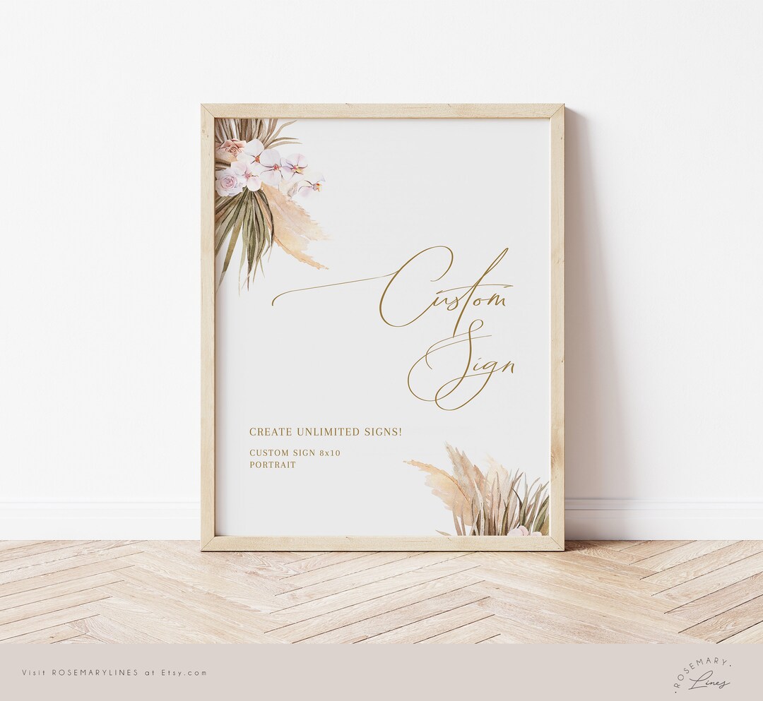 Pampas Grass Custom Sign Printable Tropical Boho Editable - Etsy