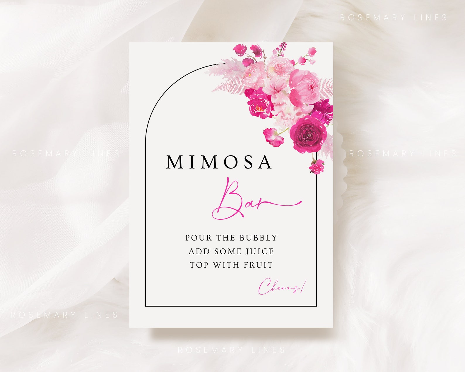 Hot Pink Mimosa Bar Sign Template Pink Floral Wedding Bar - Etsy