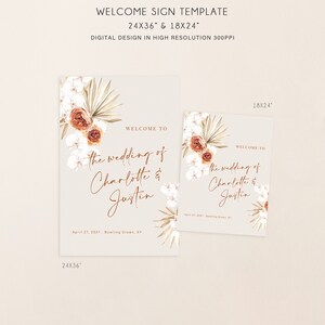 Burnt Orange Boho Welcome Sign Template, Pampas Grass Wedding Welcome ...