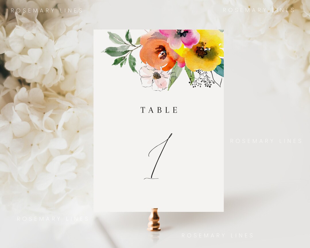 Orange Pink Yellow Floral Table Numbers, Living Coral Wedding Table ...