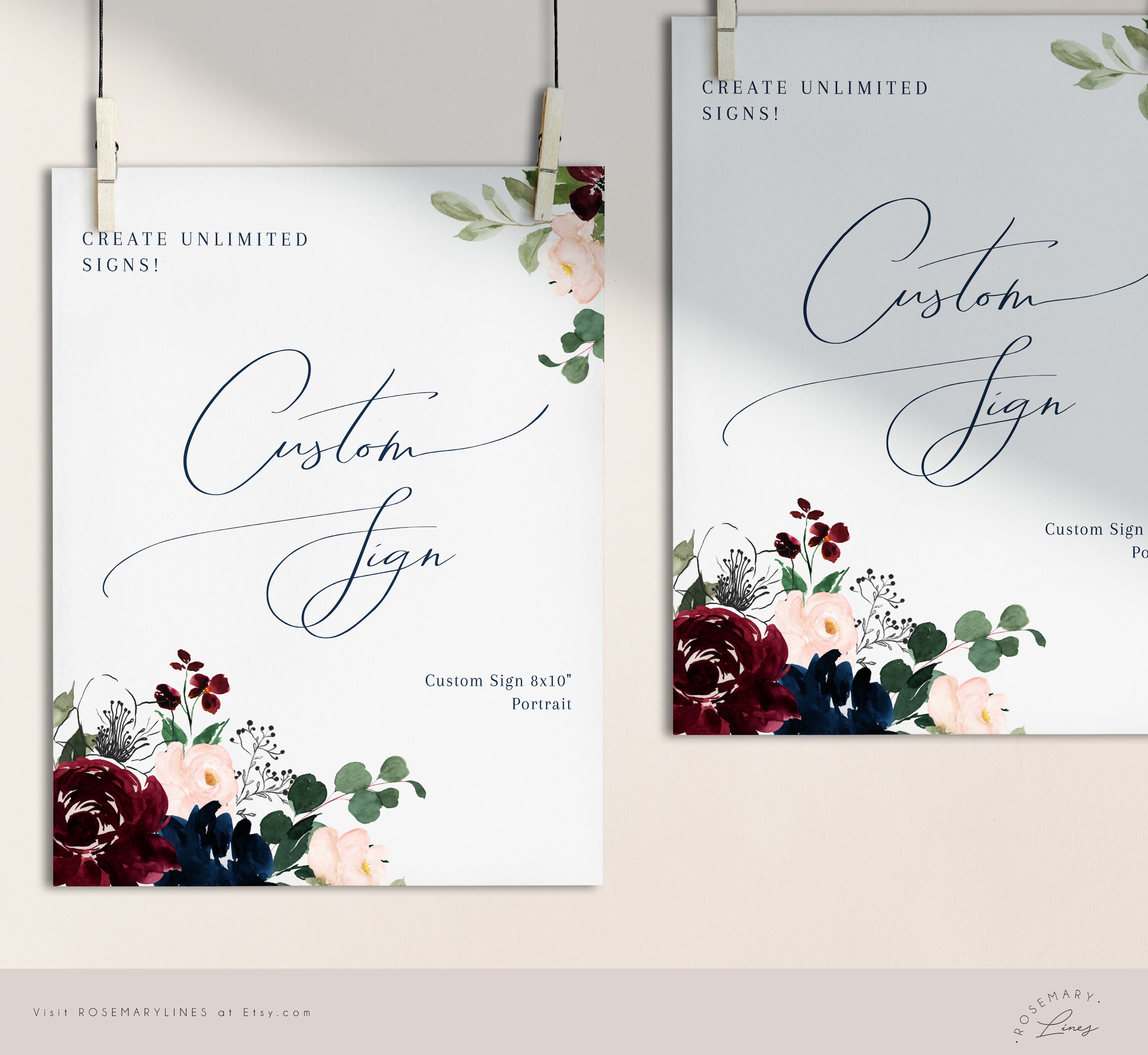 Burgundy Navy Custom Sign Template Marsala Blush Custom Sign | Etsy