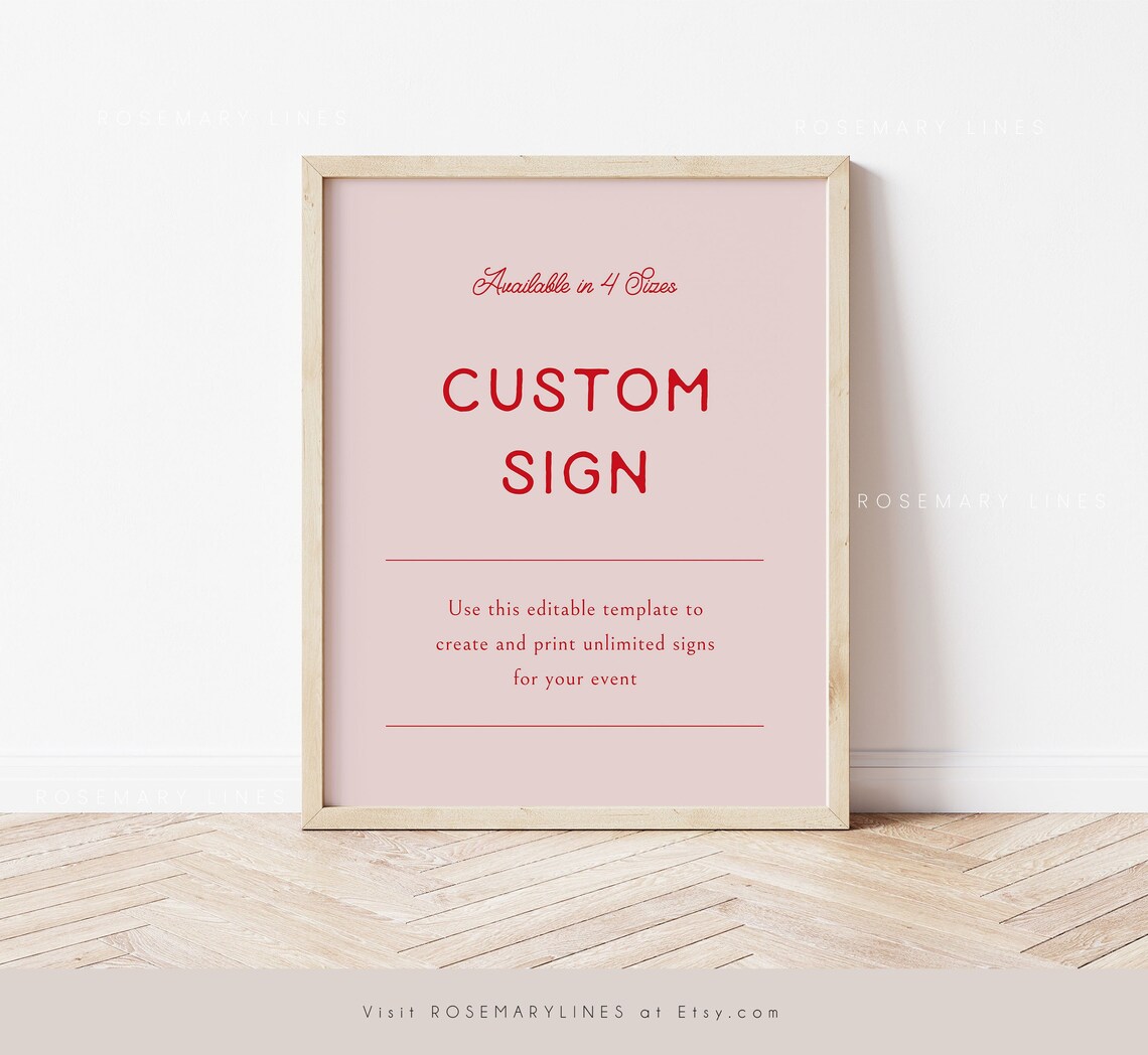 Pink and Red Custom Sign Template, Mid Century Modern Retro Wedding ...