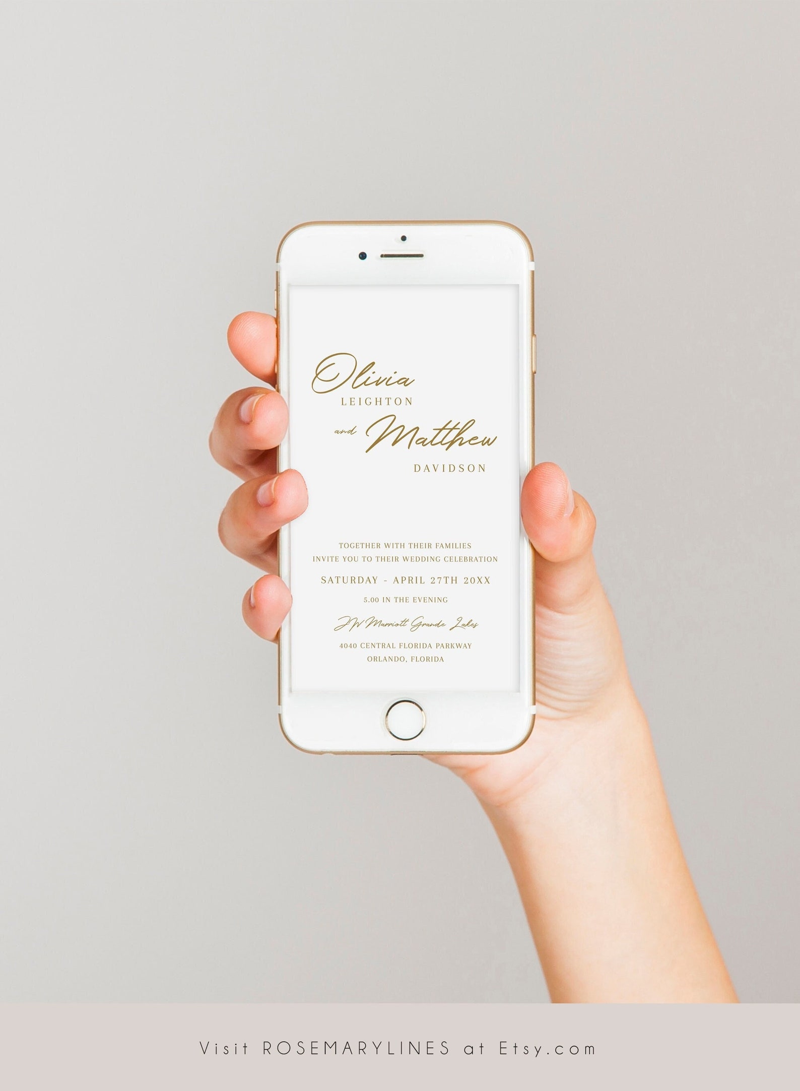 Gold Wedding Invitation Template for Phone Invite Modern | Etsy