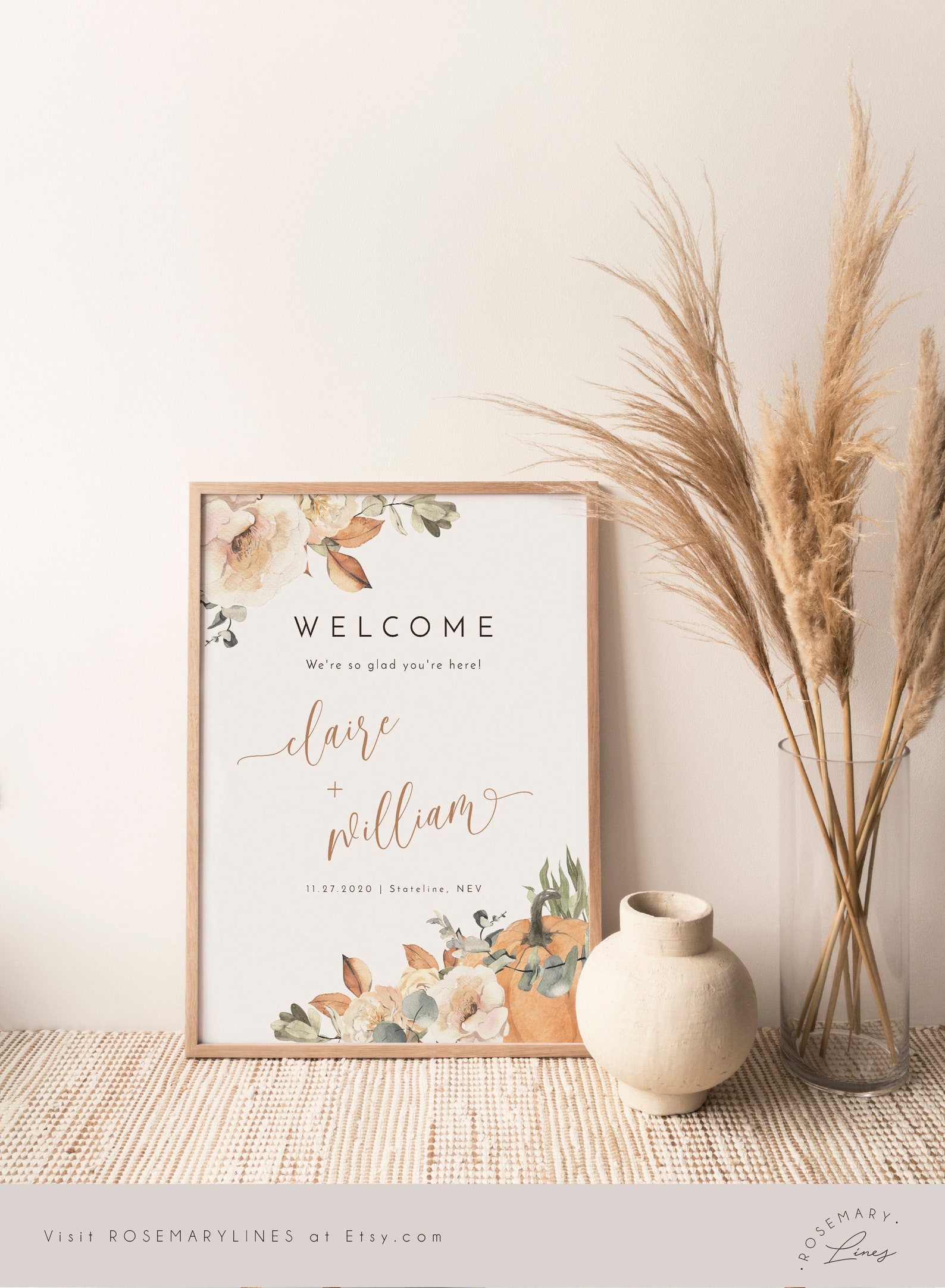Fall Boho Welcome Wedding Sign Fall Florals Welcome Sign | Etsy