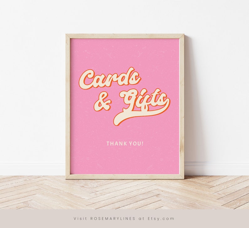 Retro Groovy Cards and Gifts Sign Template Hot Pink Orange - Etsy