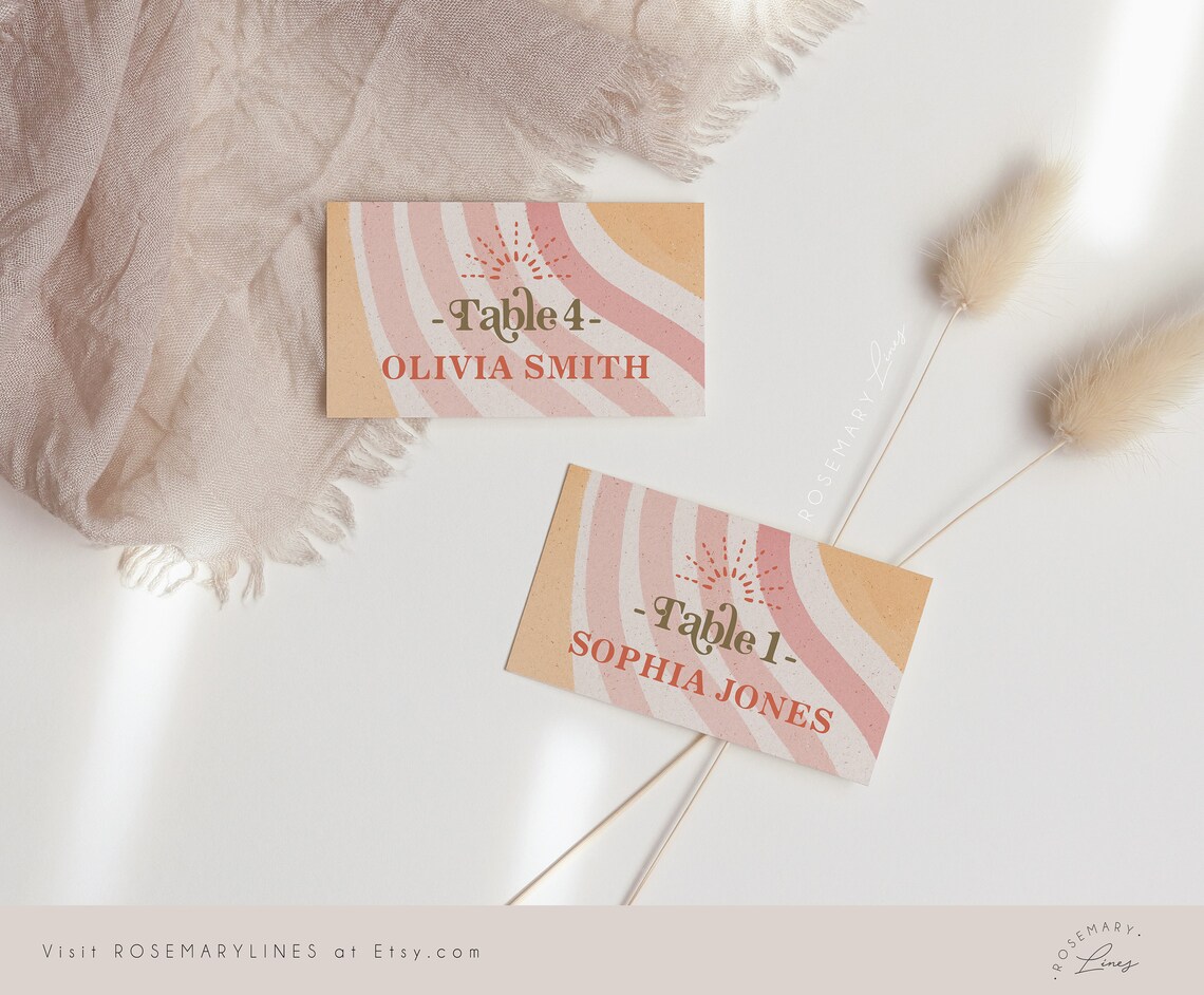 Retro Place Cards Pastel Wedding Place Cards Template - Etsy
