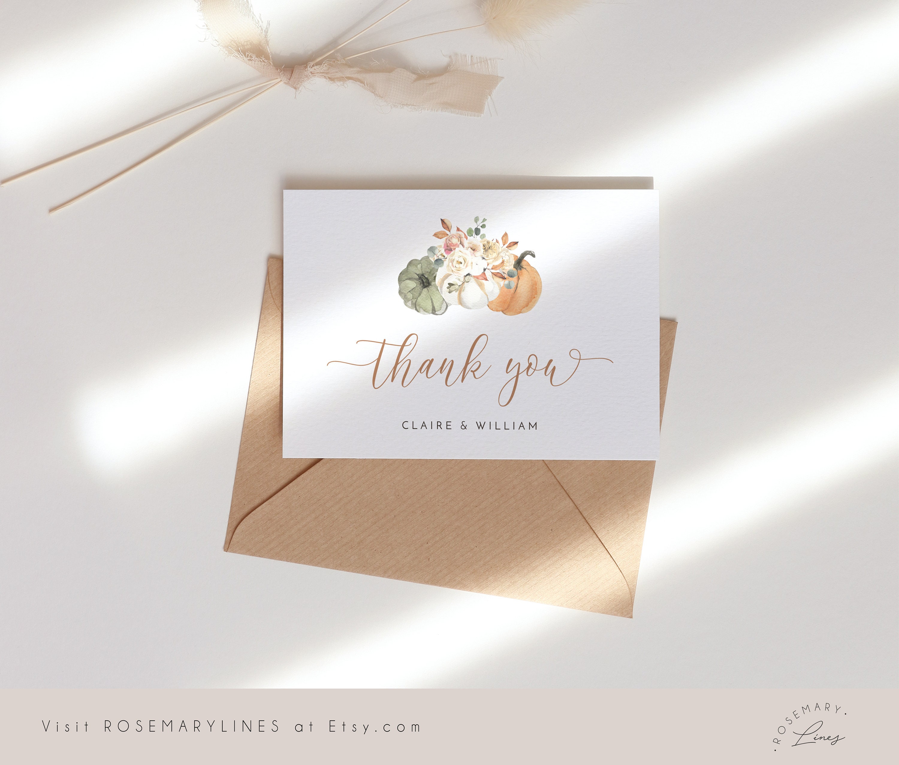 Pumpkin Thank You Cards Fall Thank You Cards Template Fall | Etsy