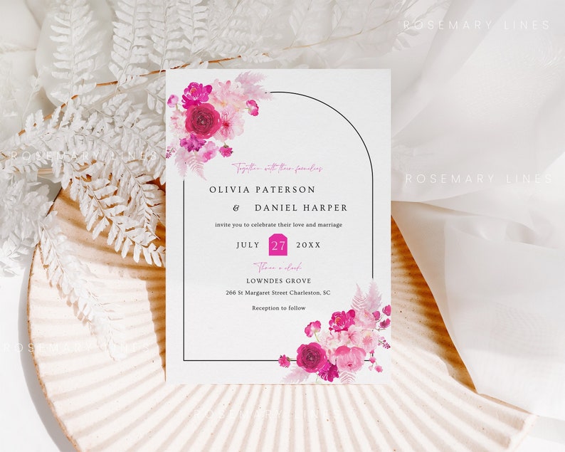 Hot Pink Wedding Invitation Set Template Pink and Blush - Etsy