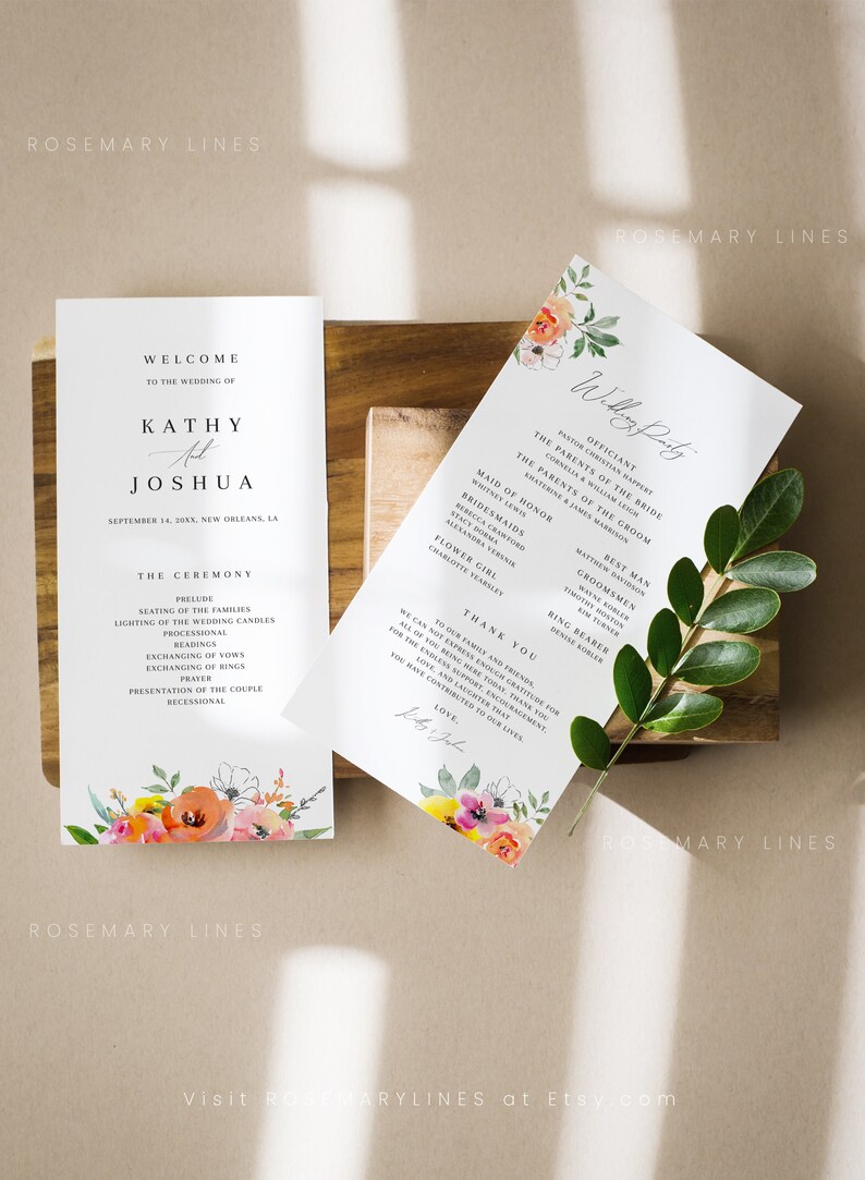Summer Bright Floral Wedding Program Template Colorful - Etsy