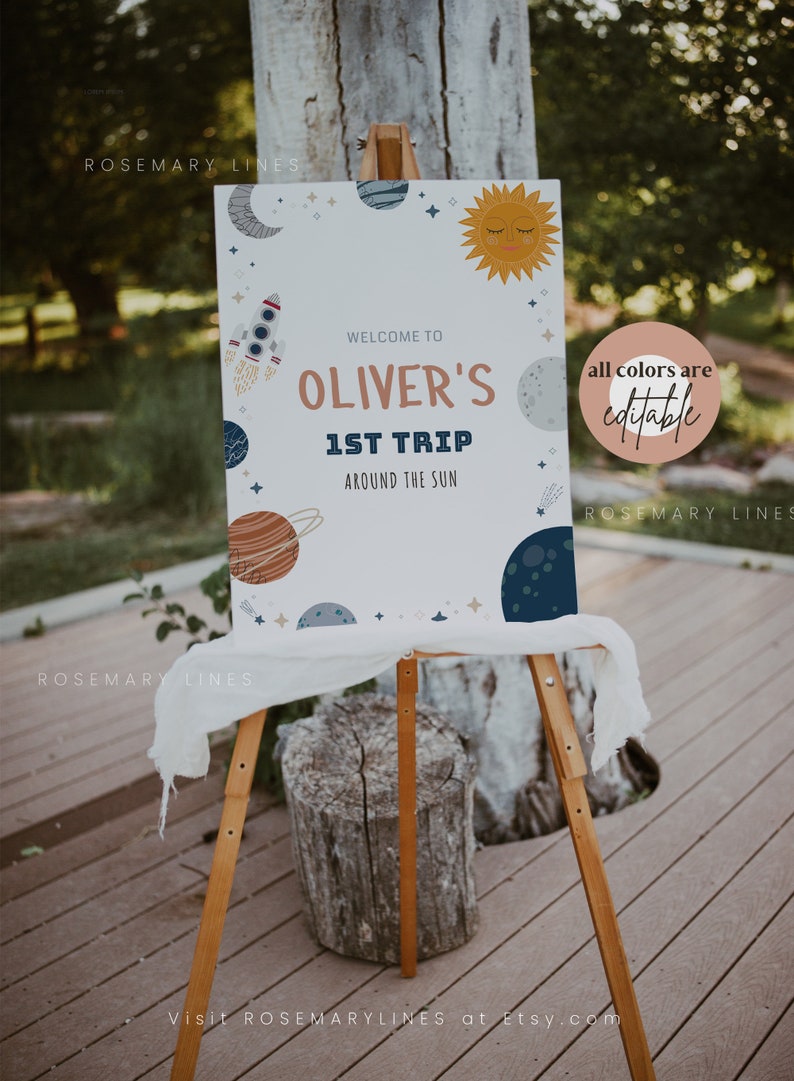 Outer Space Birthday Welcome Sign Template Galaxy Solar System - Etsy
