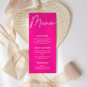Modern Hot Pink Menu Template, Pink Wedding Menu, Bright Pink Bridal ...