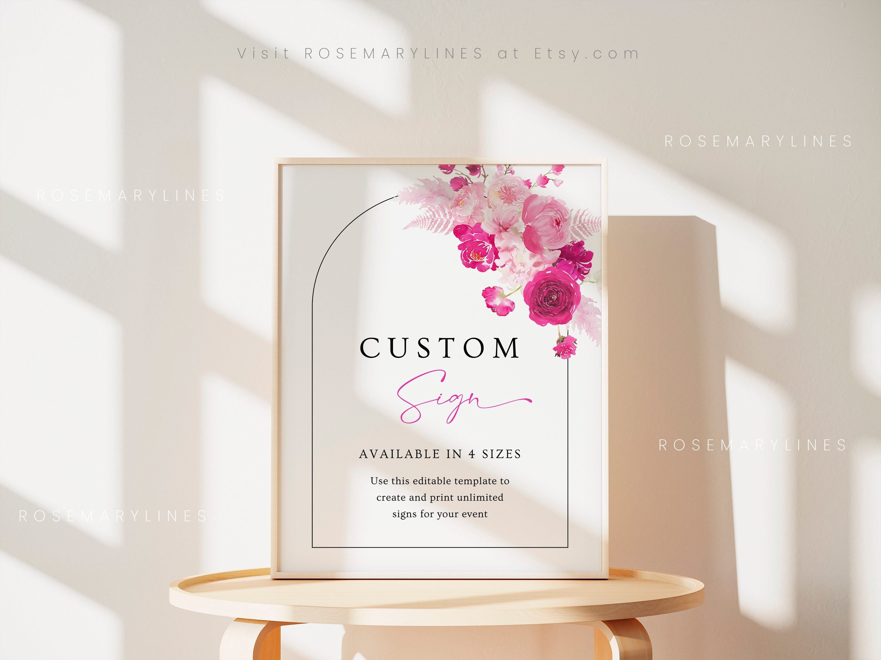 Hot Pink Custom Signs, Blush Bubblegum Pink Floral Custom Sign Template ...