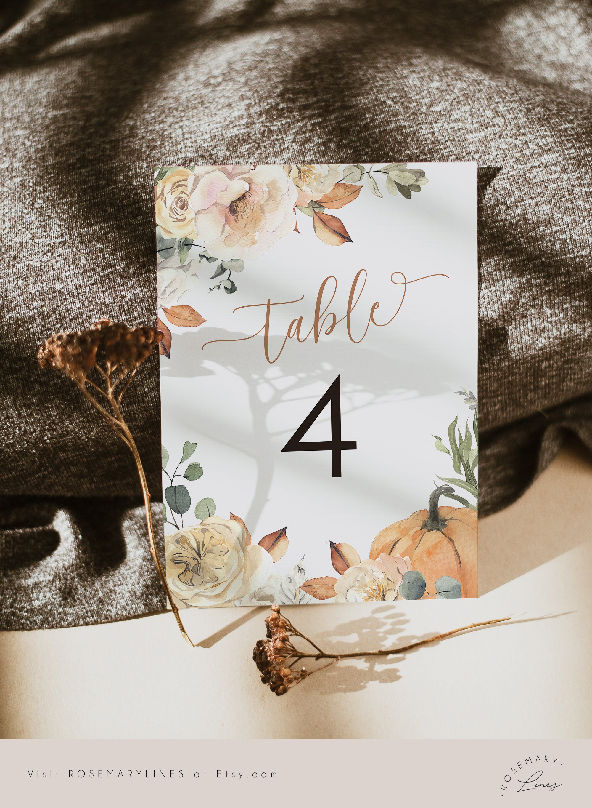 Editable Fall Wedding Table Numbers Pumpkin Table Number | Etsy