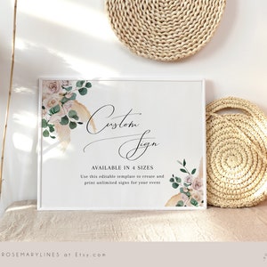 Dusty Rose Eucalyptus Custom Sign Template, Pampas Grass Wedding Signs ...