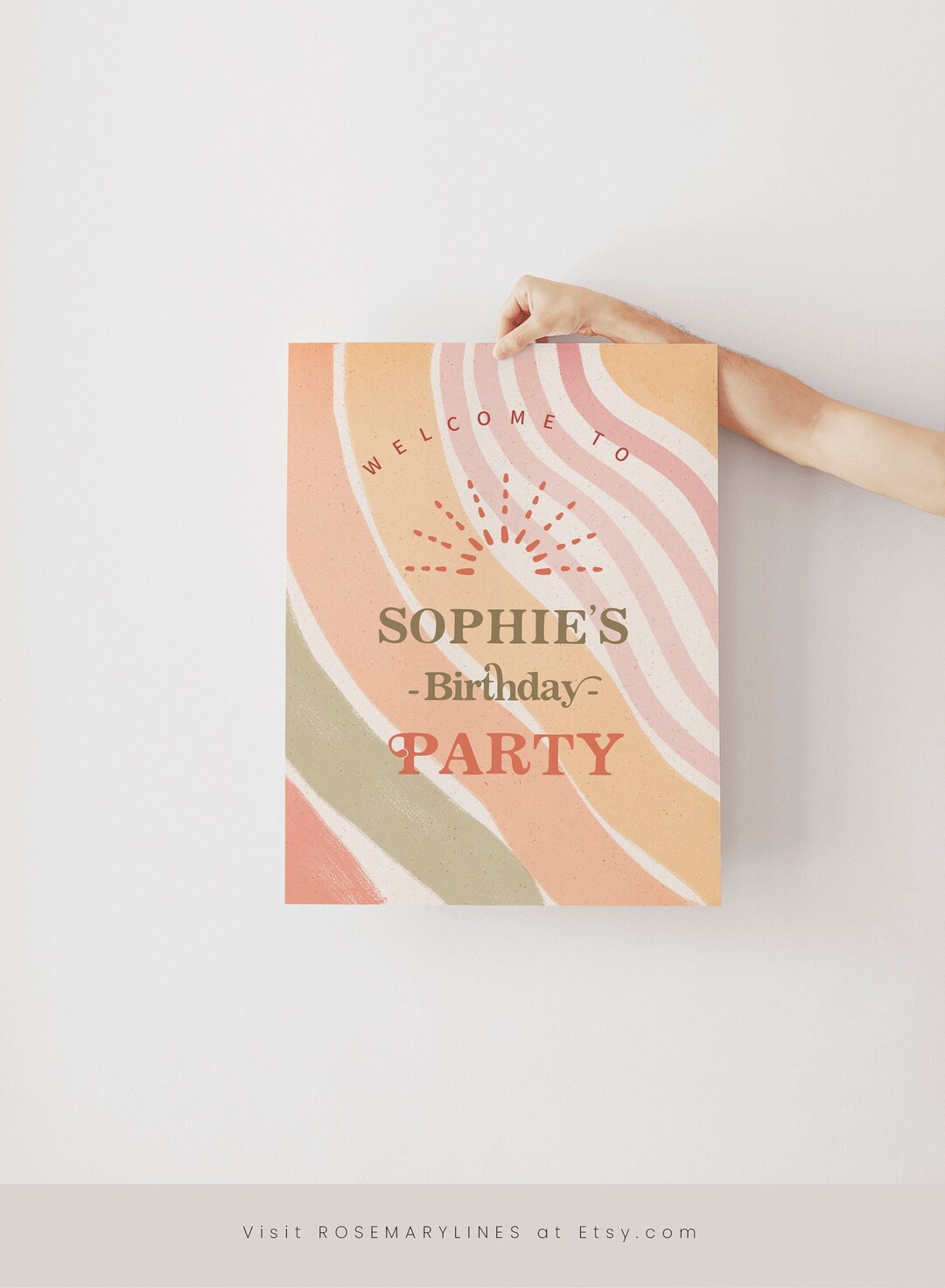 Retro Birthday Welcome Sign Template, Peach Groovy Welcome Signs, Boho ...