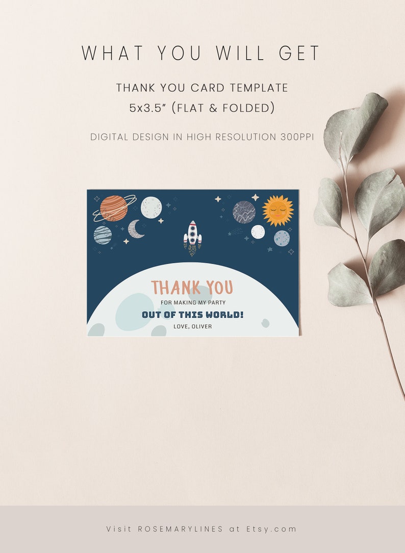 Outer Space Birthday Thank You Card Template Galaxy Solar - Etsy