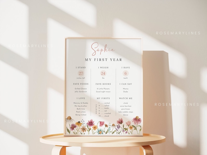 Wildflower Birthday Milestone Sign Template, Colorful Floral One Year ...