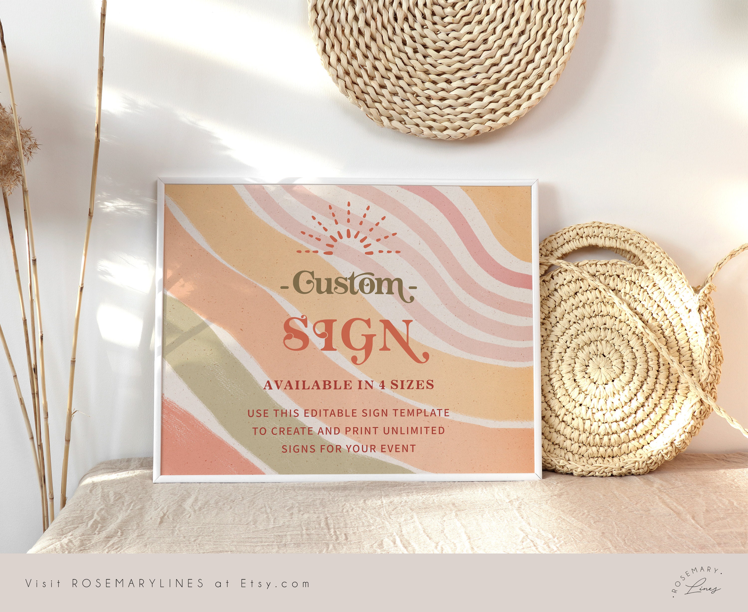 Retro custom sign template boho 70s wedding signs pastel | Etsy