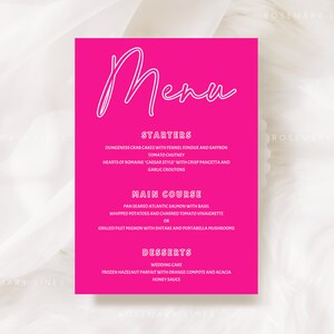 Modern Hot Pink Menu Template, Pink Wedding Menu, Bright Pink Bridal ...